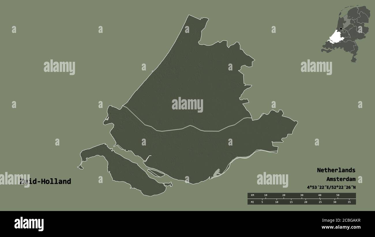 Shape of Zuid-Holland, province of Netherlands, with its capital ...