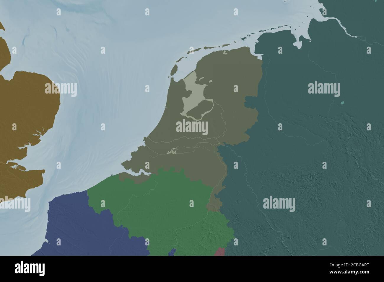 Extended area of Netherlands. Colored elevation map. 3D rendering Stock ...