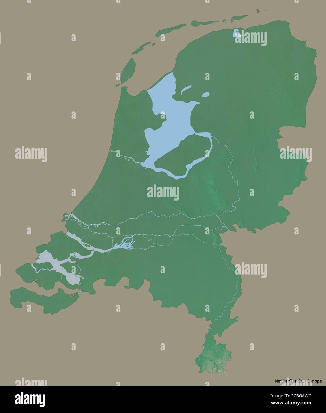 Shape of Netherlands with its capital isolated on a solid color ...