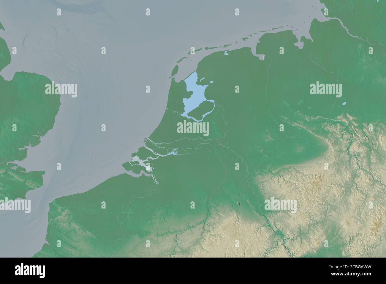 Extended area of Netherlands. Topographic relief map. 3D rendering ...