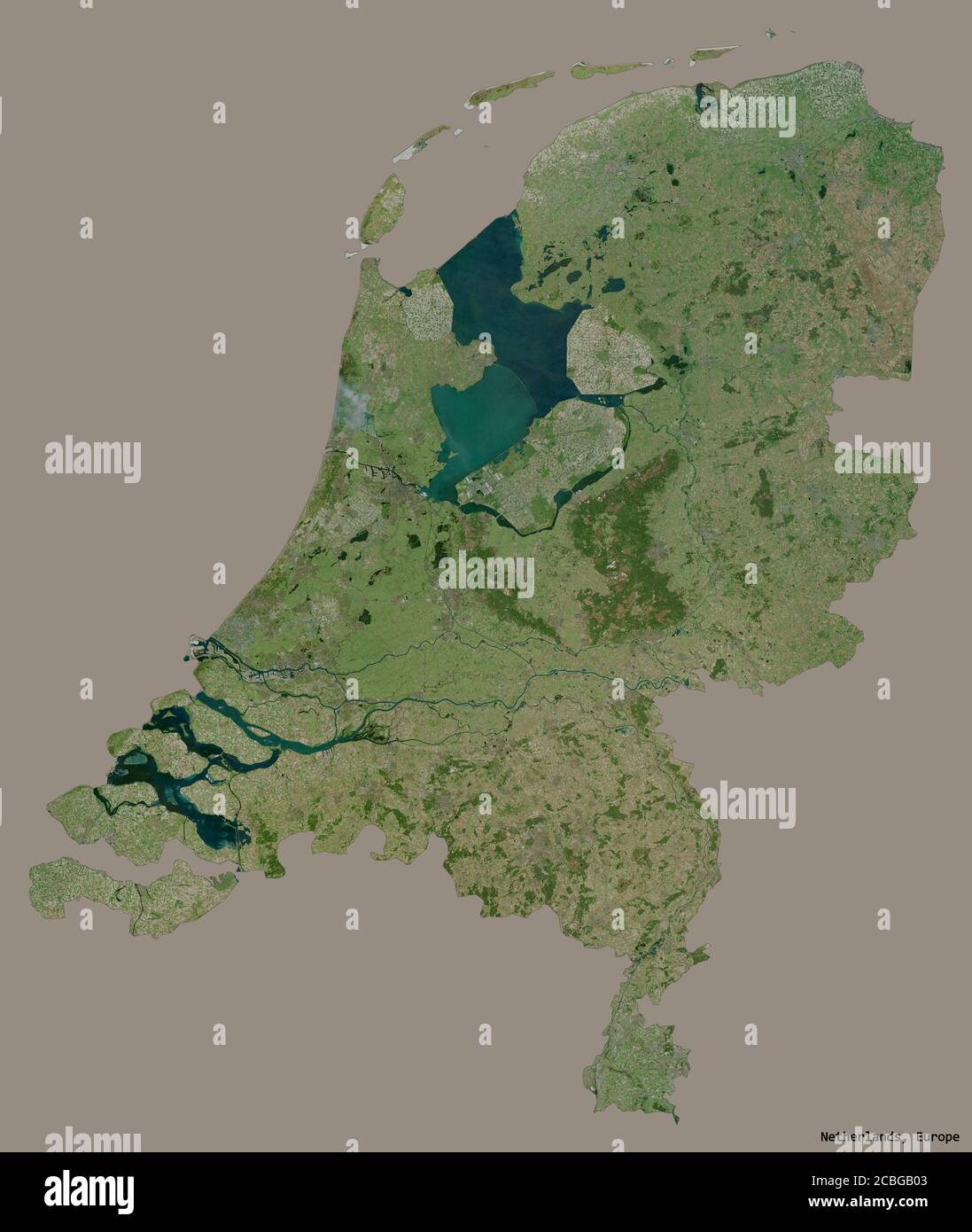 Shape of Netherlands with its capital isolated on a solid color ...