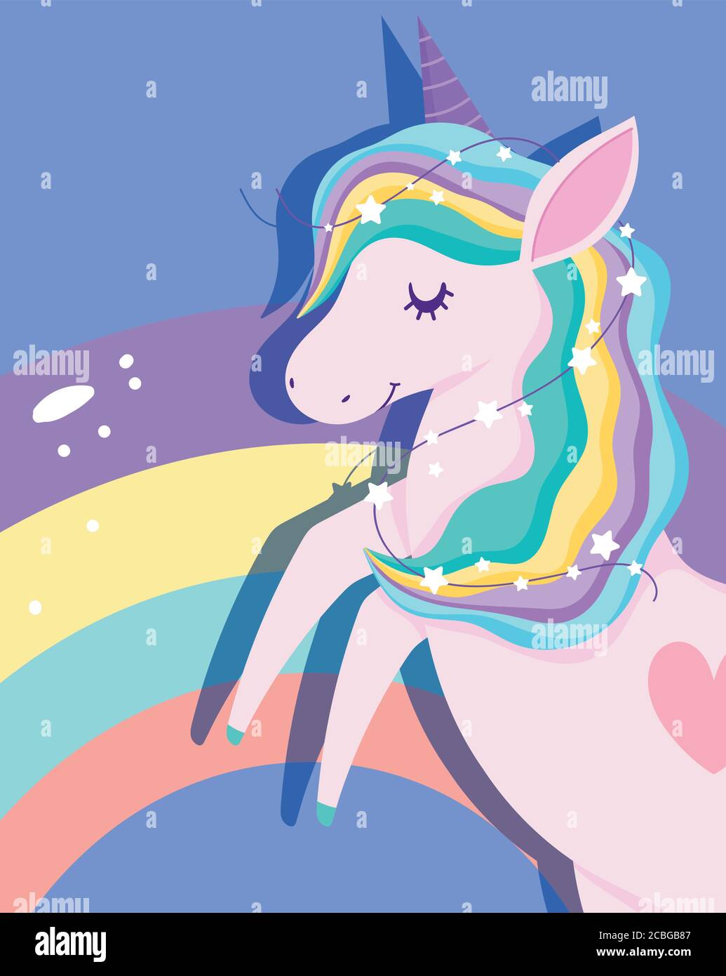 tangled unicorn with stars rainbow mane magic fantasy cartoon vector ...