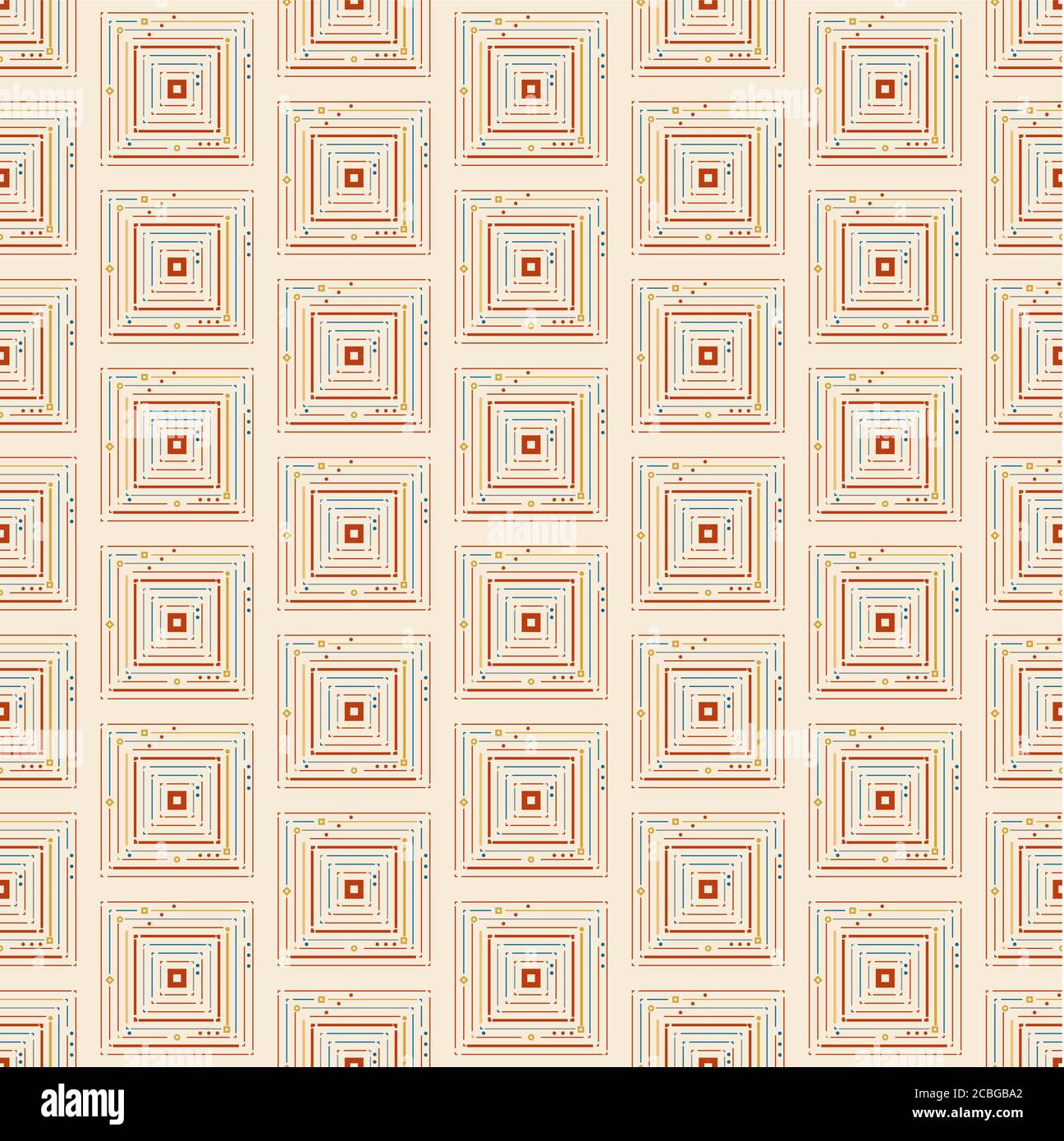 Thin squares with small circles seamless pattern. Geometry simple square in square vector ...