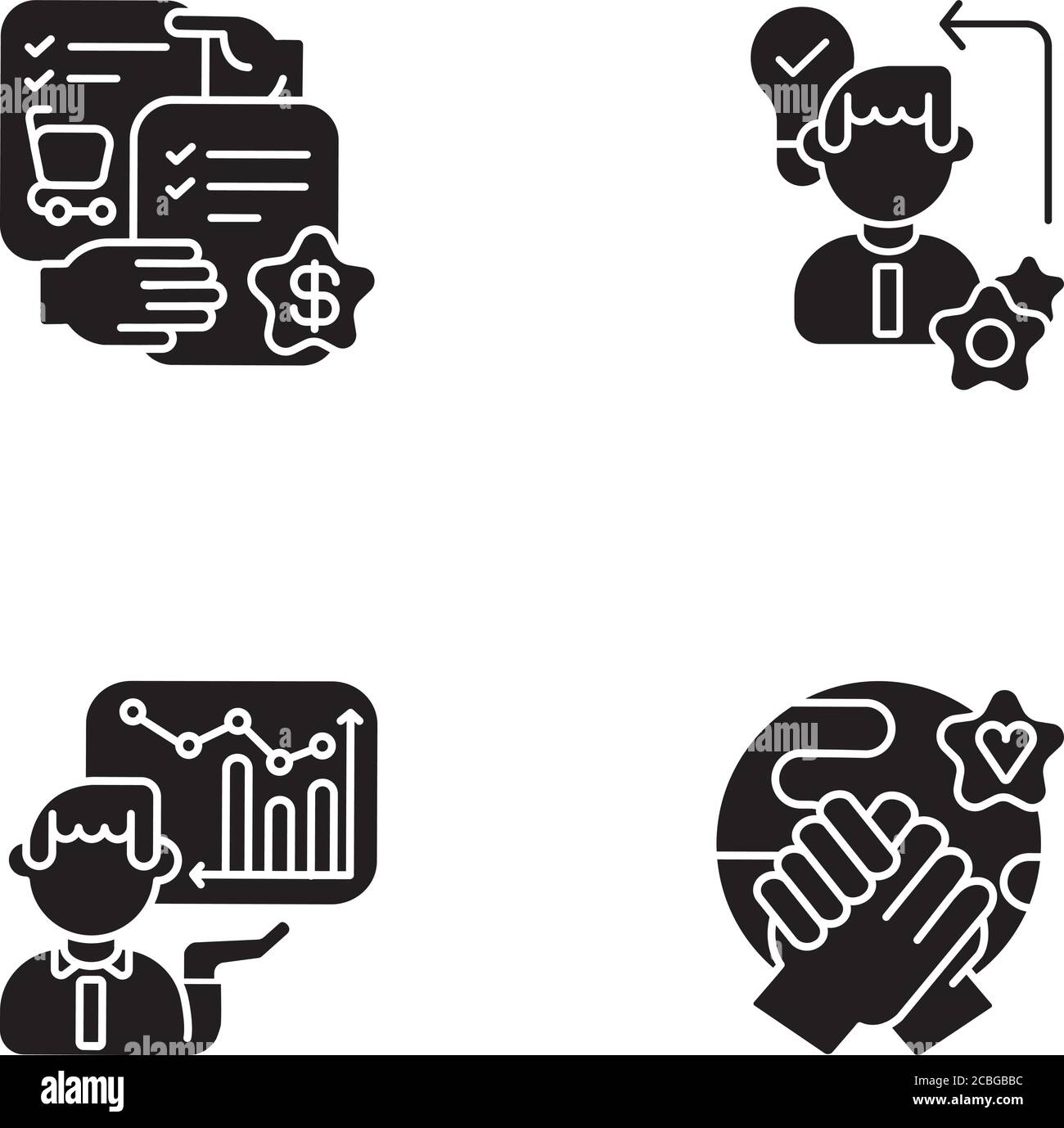 Business skills black glyph icons set on white space. Professional ...