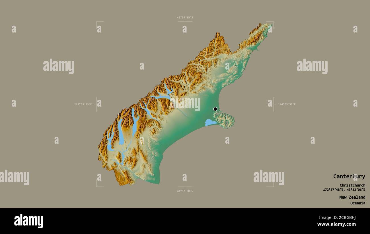 Area of Canterbury, regional council of New Zealand, isolated on a ...
