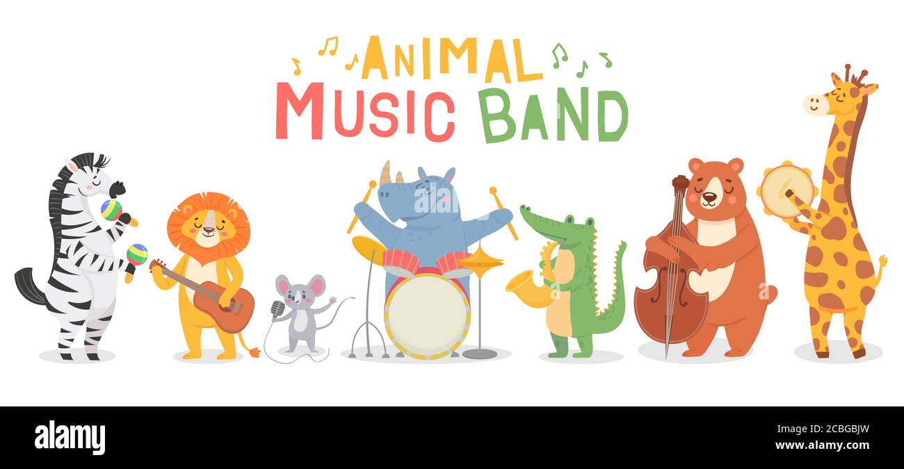 Animal musicians characters. Funny animals play musical instruments ...