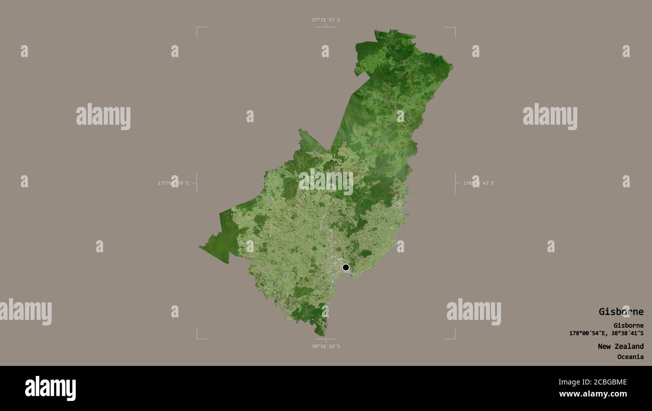 Area of Gisborne, regional council of New Zealand, isolated on a solid ...