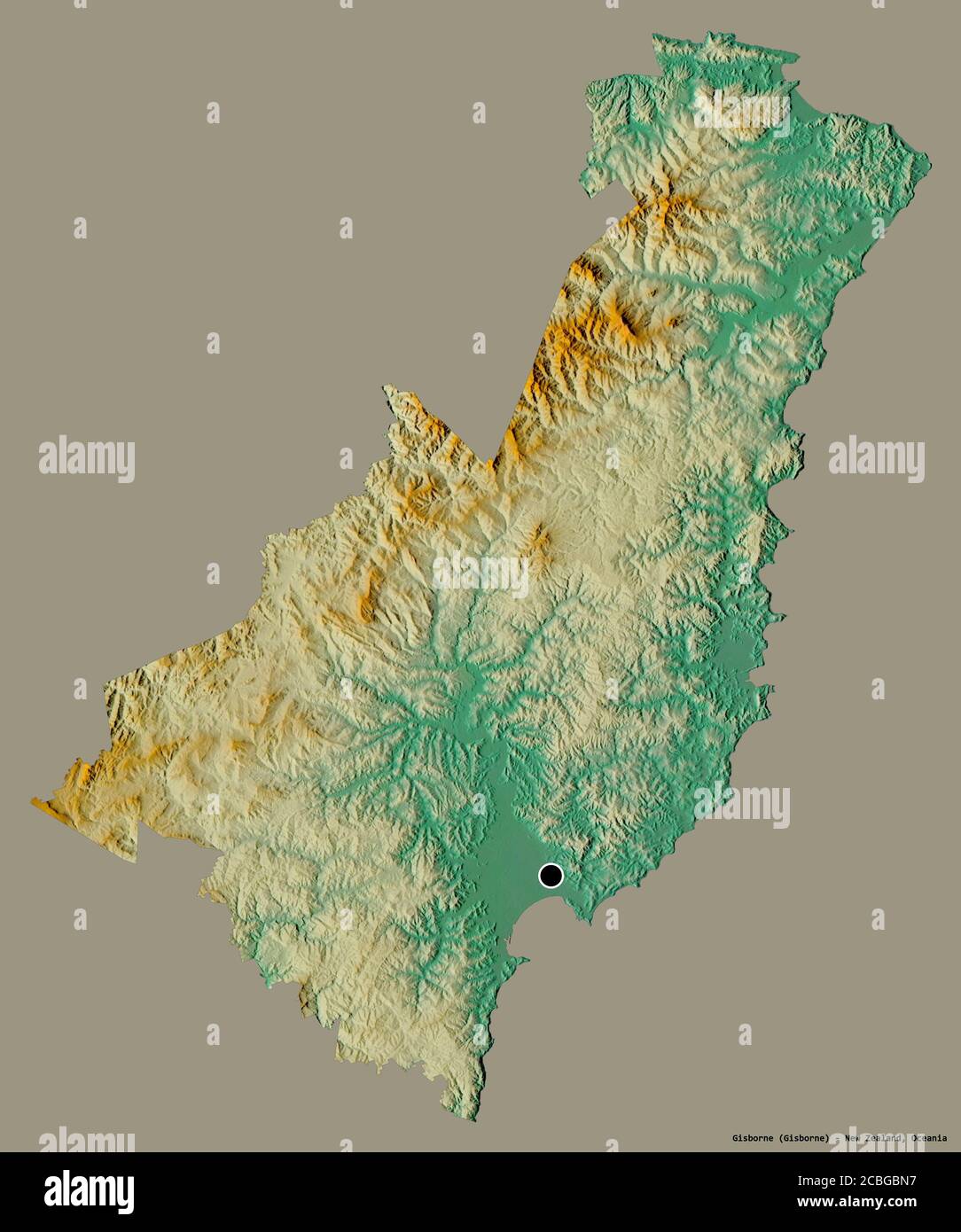 Shape of Gisborne, regional council of New Zealand, with its capital ...