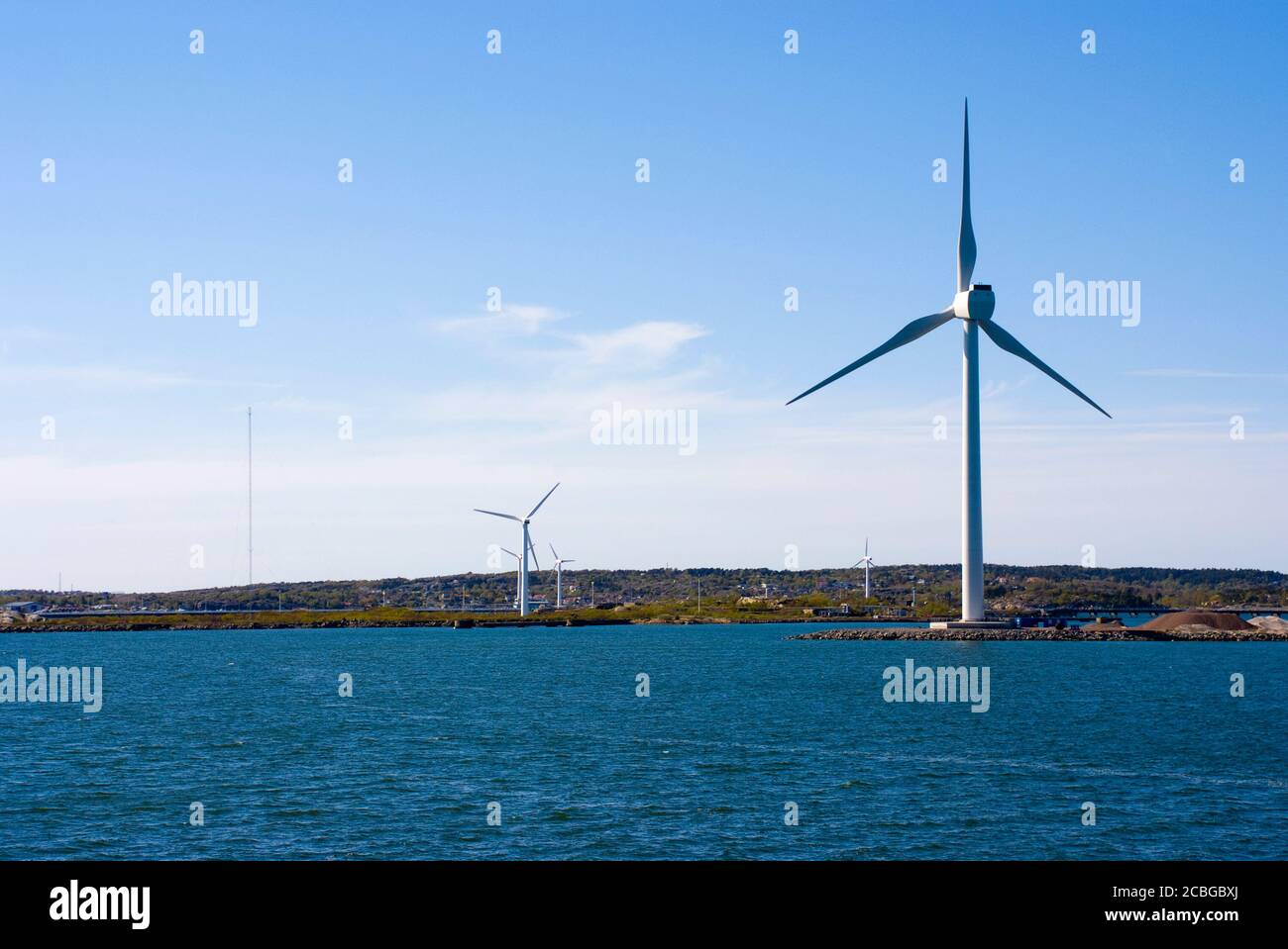Eolian field and wind turbines in North Sea- wind turbine, or ...