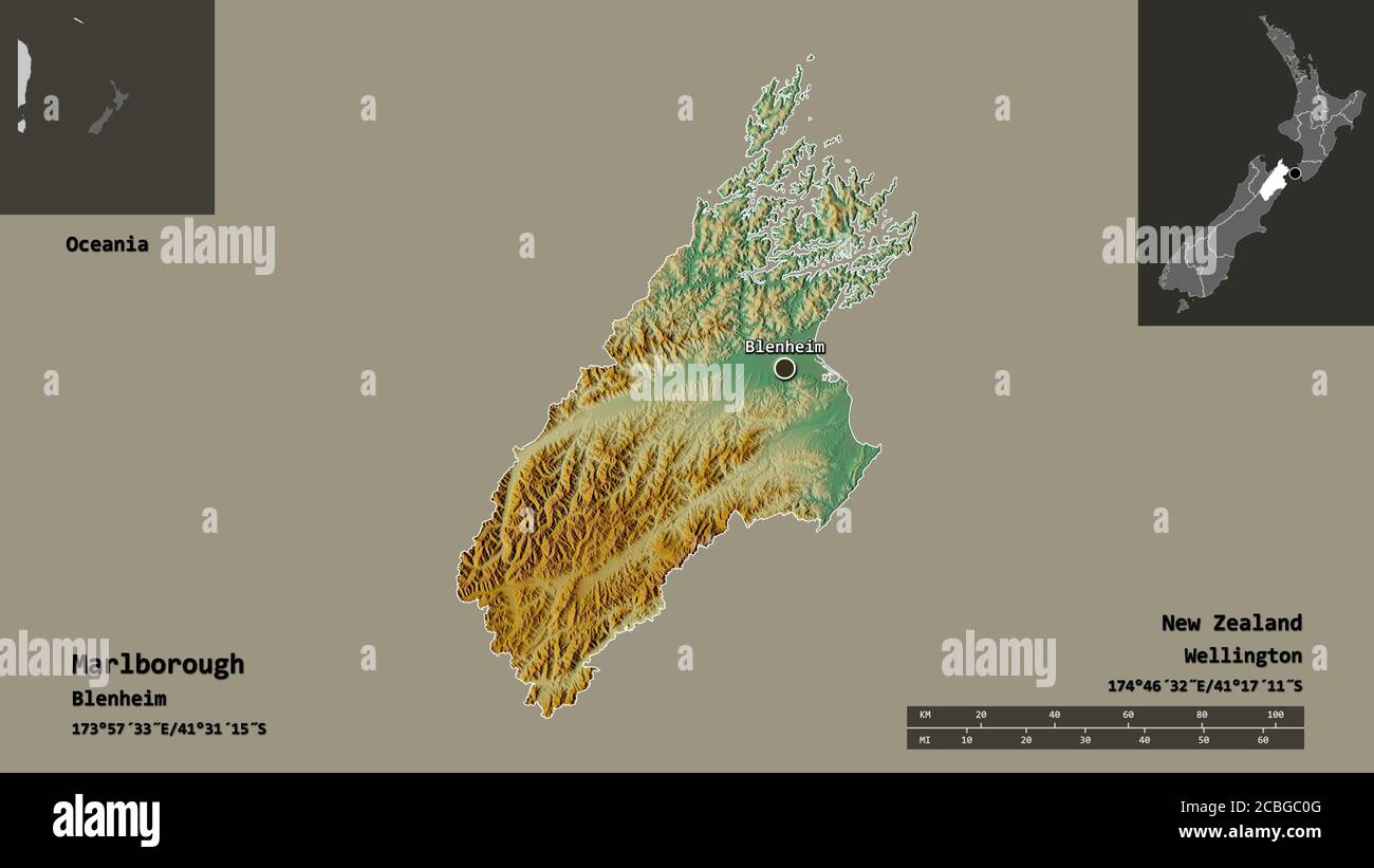 Shape of Marlborough, unitary authority of New Zealand, and its capital ...