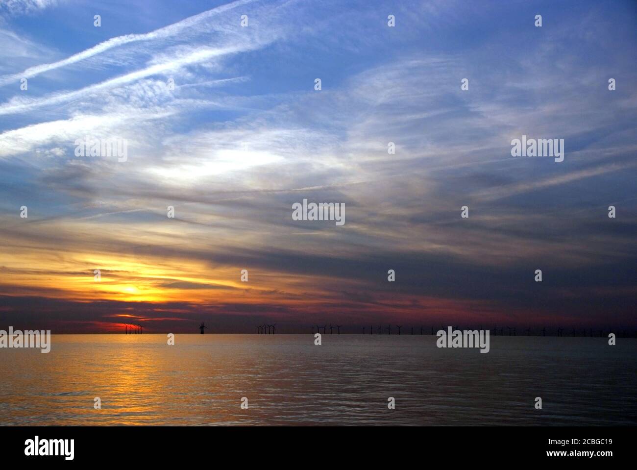 Eolian field and wind turbines in North Sea- wind turbine, or ...