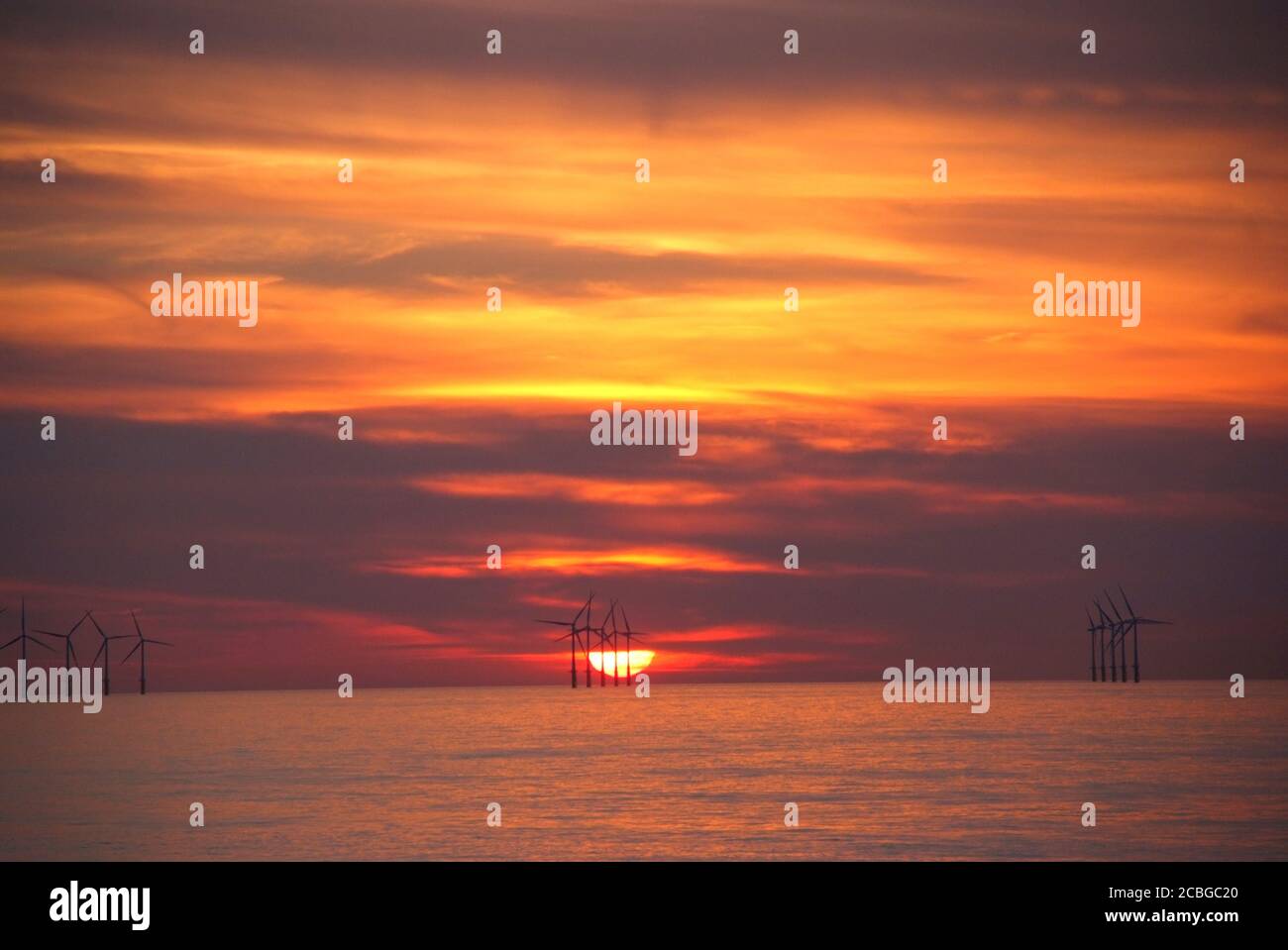 Eolian field and wind turbines in North Sea- wind turbine, or ...