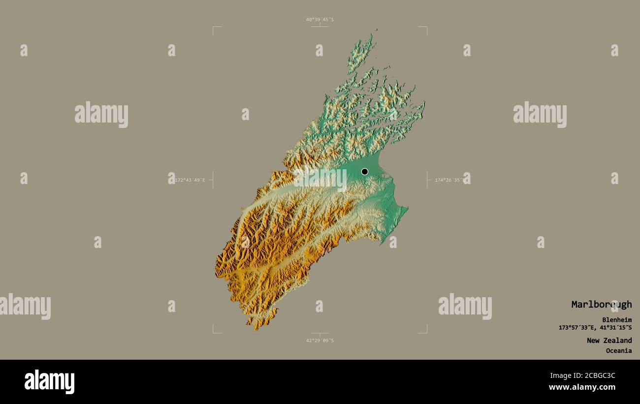 Area of Marlborough, unitary authority of New Zealand, isolated on a ...