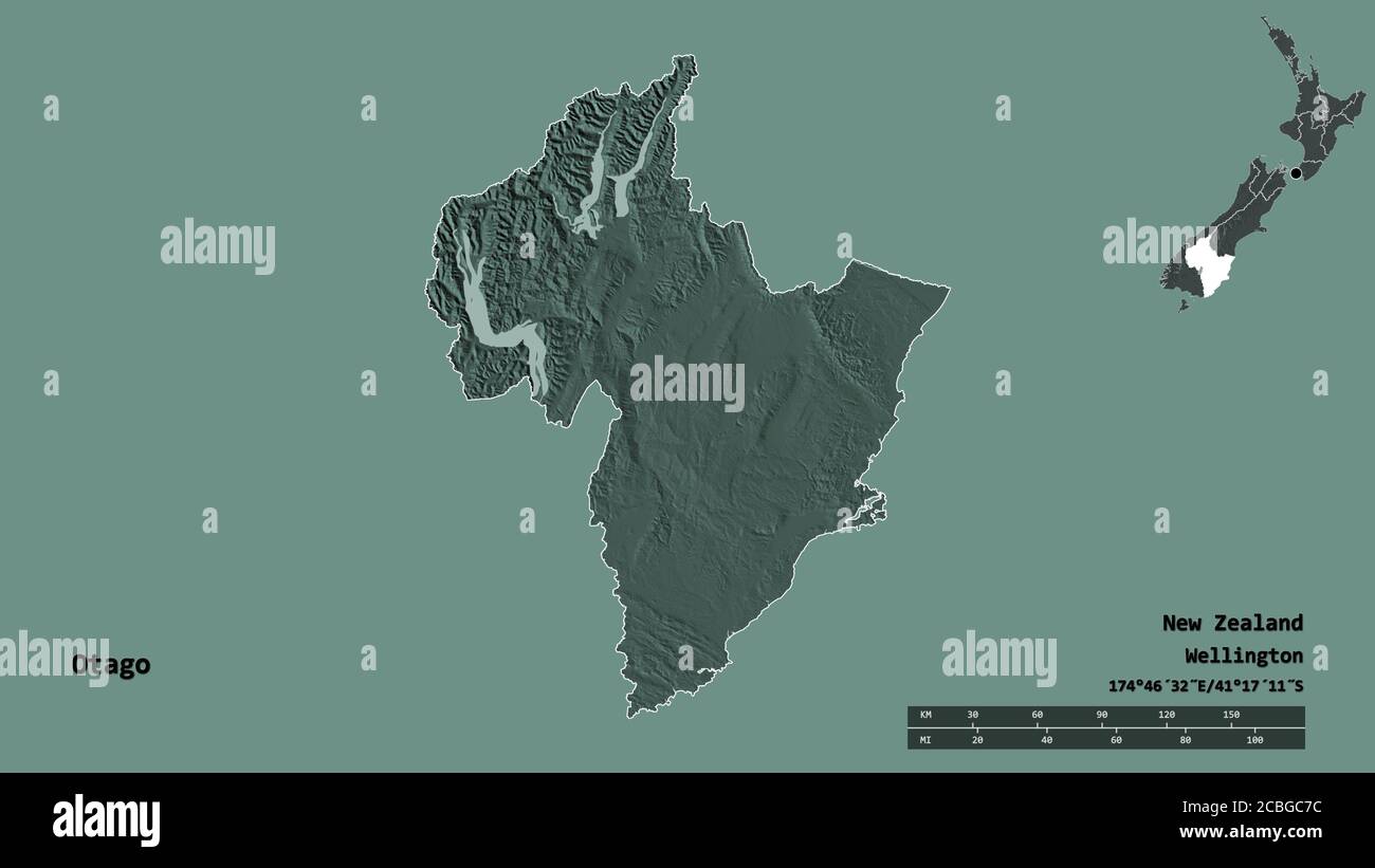 Shape of Otago, regional council of New Zealand, with its capital ...