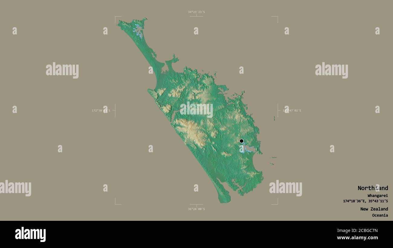 Area of Northland, regional council of New Zealand, isolated on a solid ...