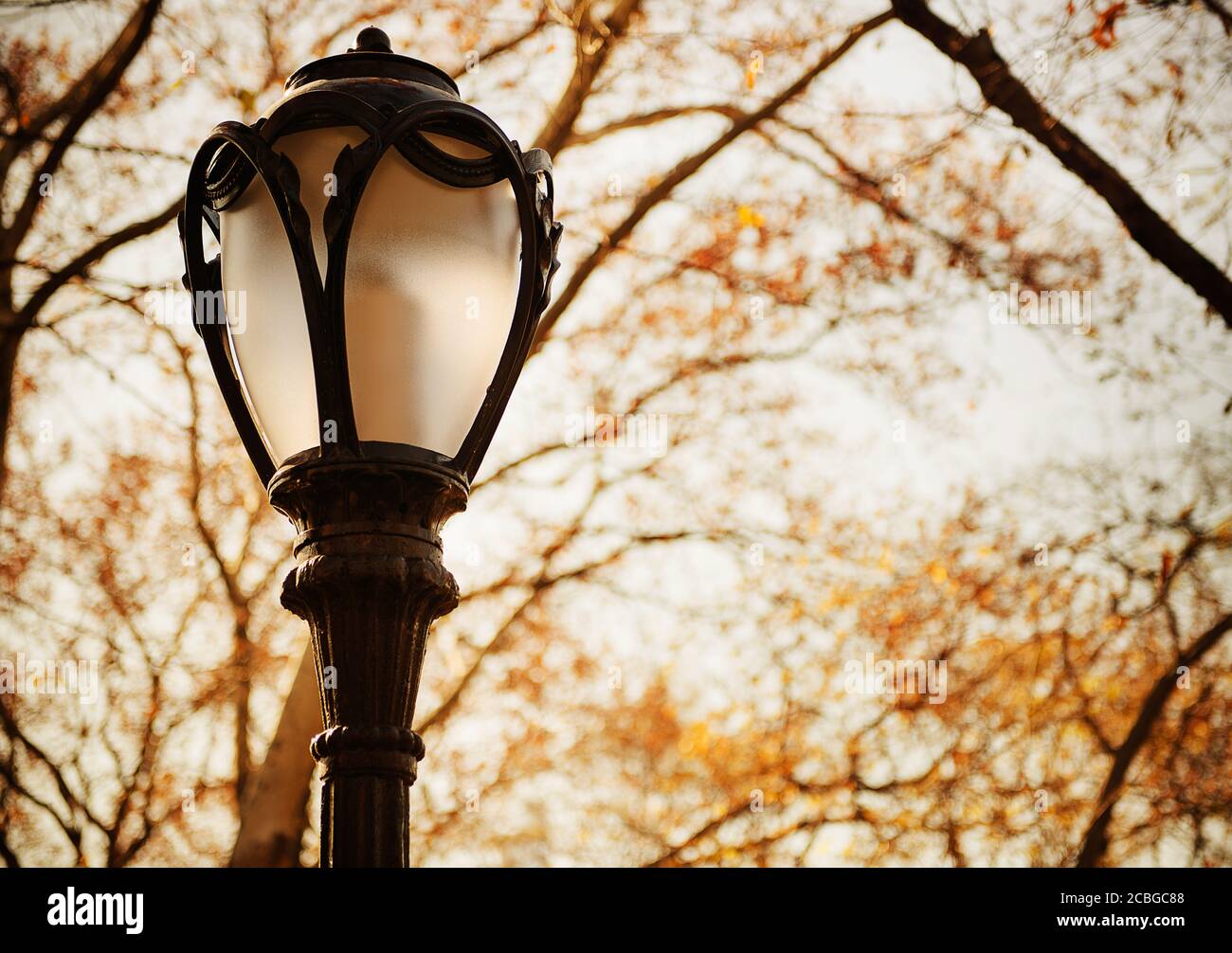 Lamp post detail in Central Park in Autumn, New York City Stock Photo ...