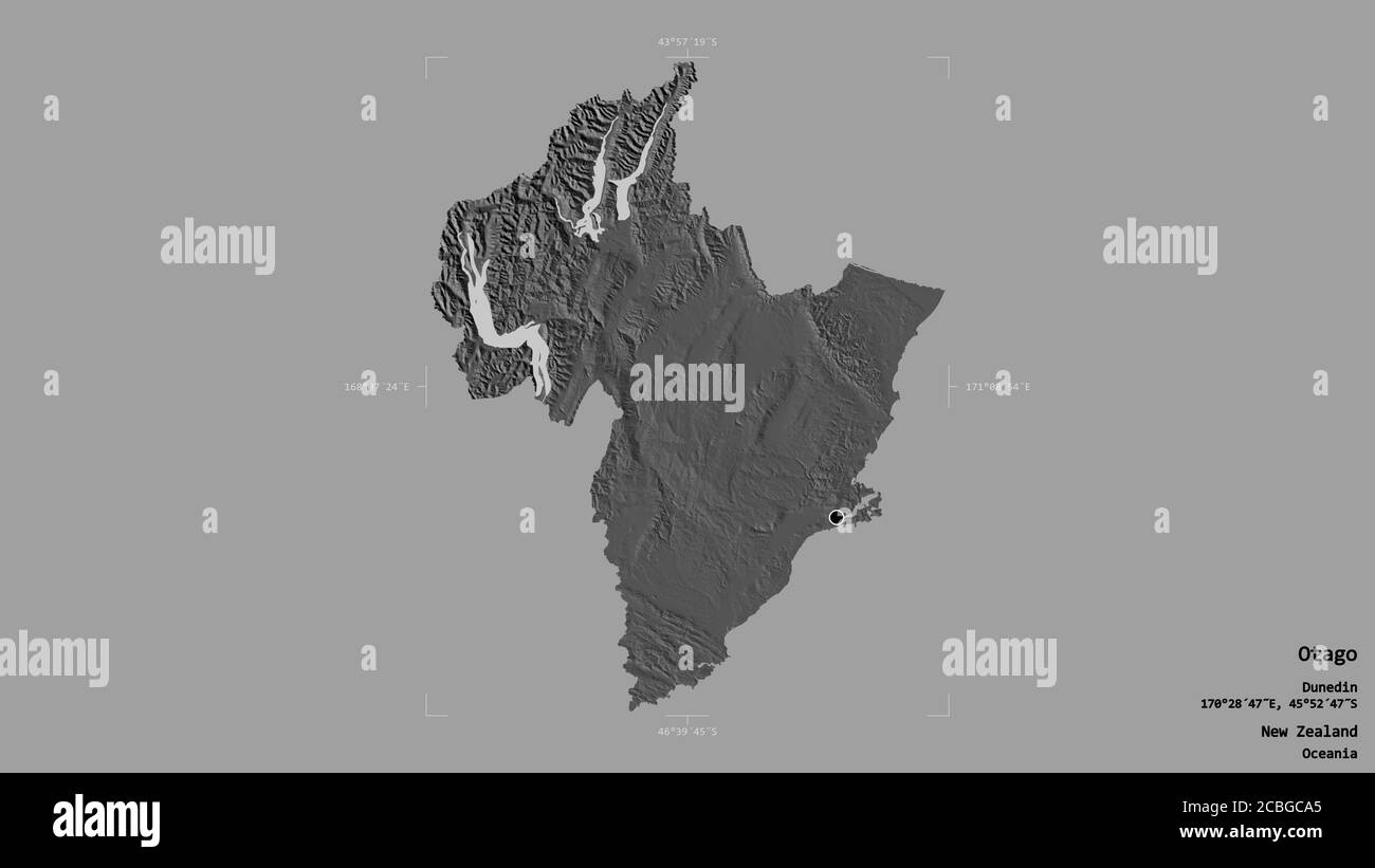 Area of Otago, regional council of New Zealand, isolated on a solid ...