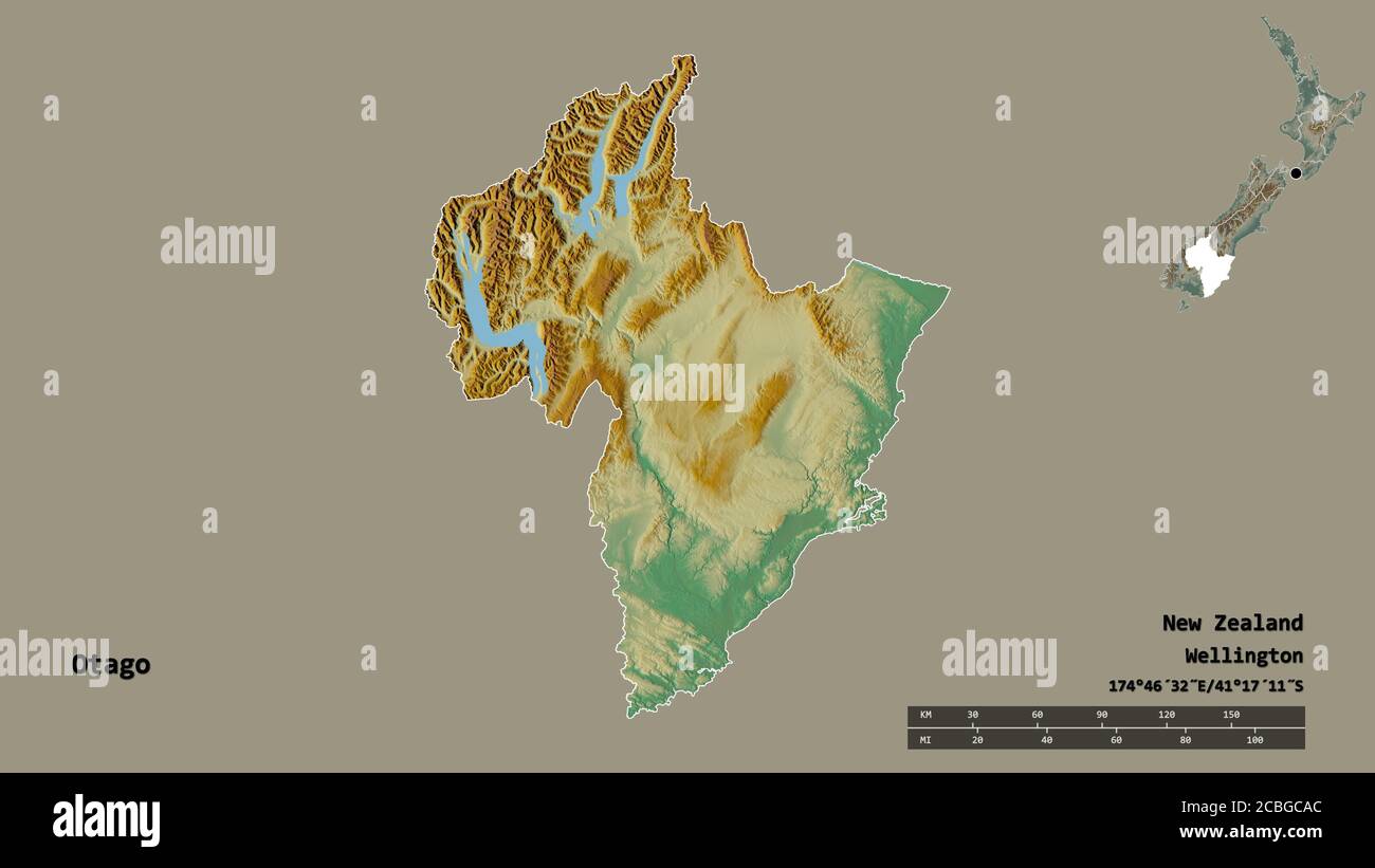Shape of Otago, regional council of New Zealand, with its capital ...
