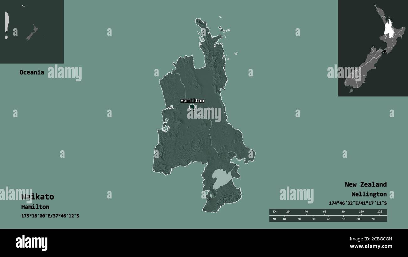 Shape of Waikato, regional council of New Zealand, and its capital ...