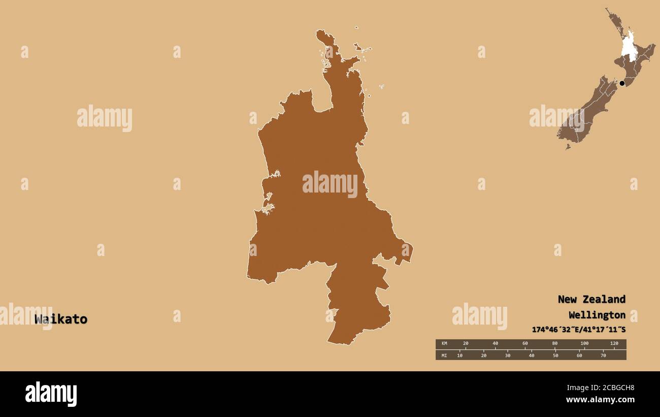 Shape of Waikato, regional council of New Zealand, with its capital ...