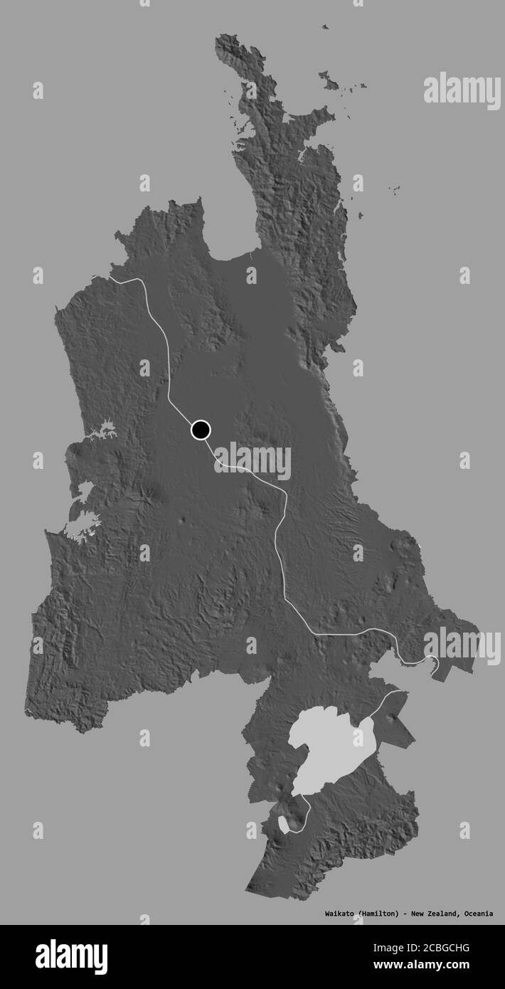 Shape of Waikato, regional council of New Zealand, with its capital ...