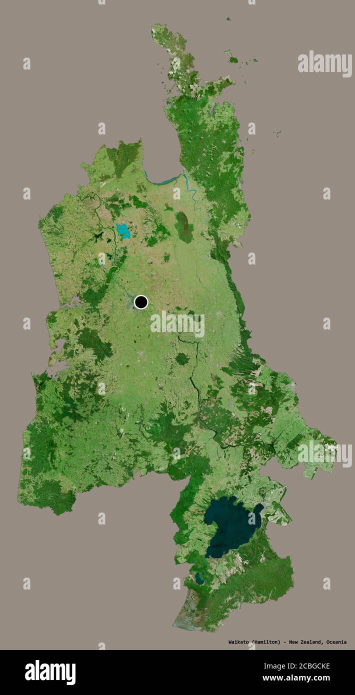 Shape of Waikato, regional council of New Zealand, with its capital ...