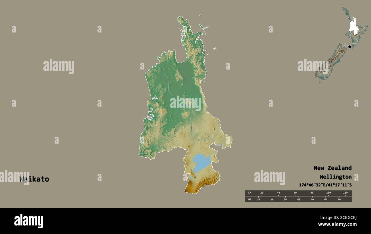 Shape of Waikato, regional council of New Zealand, with its capital ...