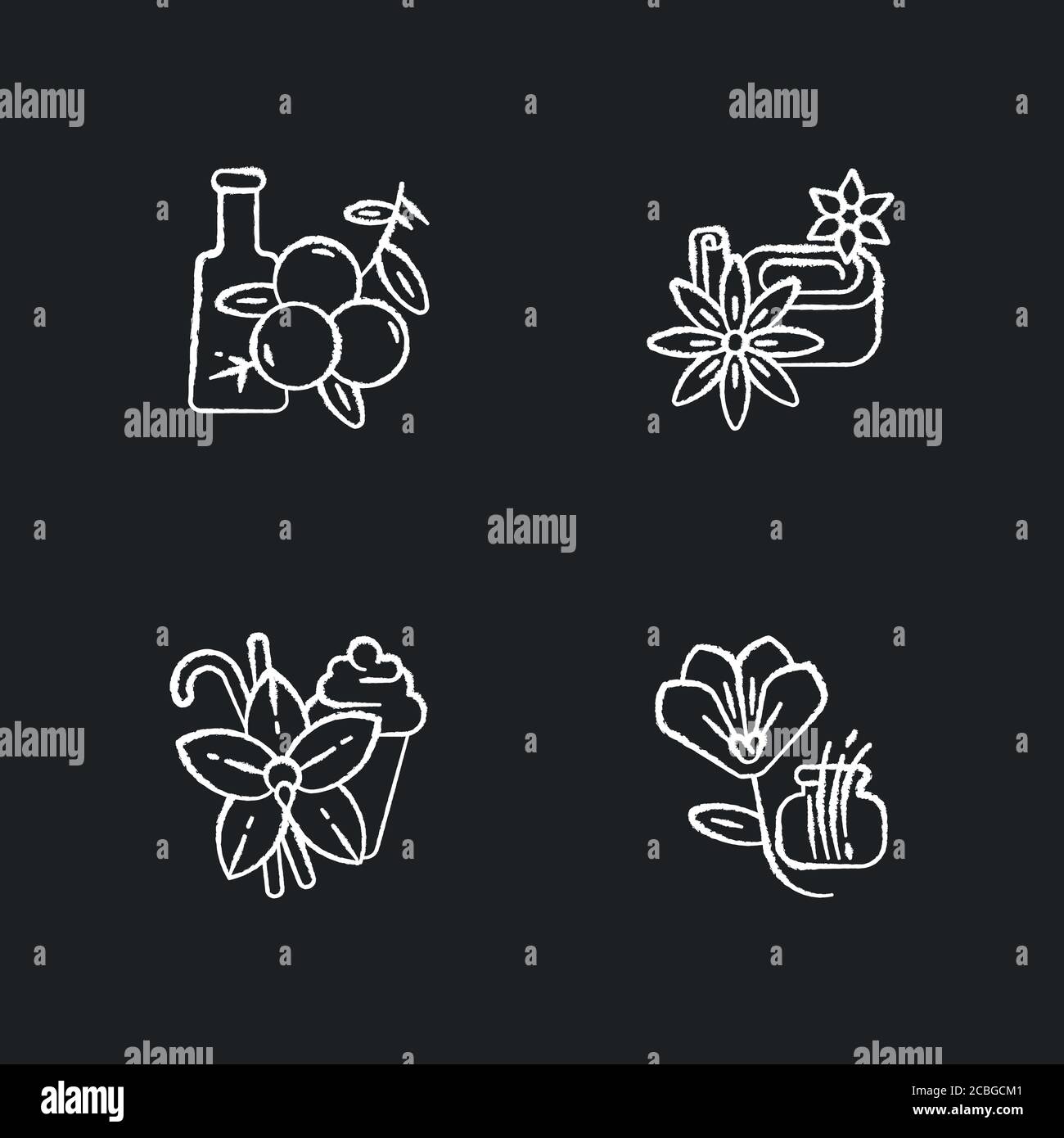 Spices chalk white icons set on black background Stock Vector Image ...