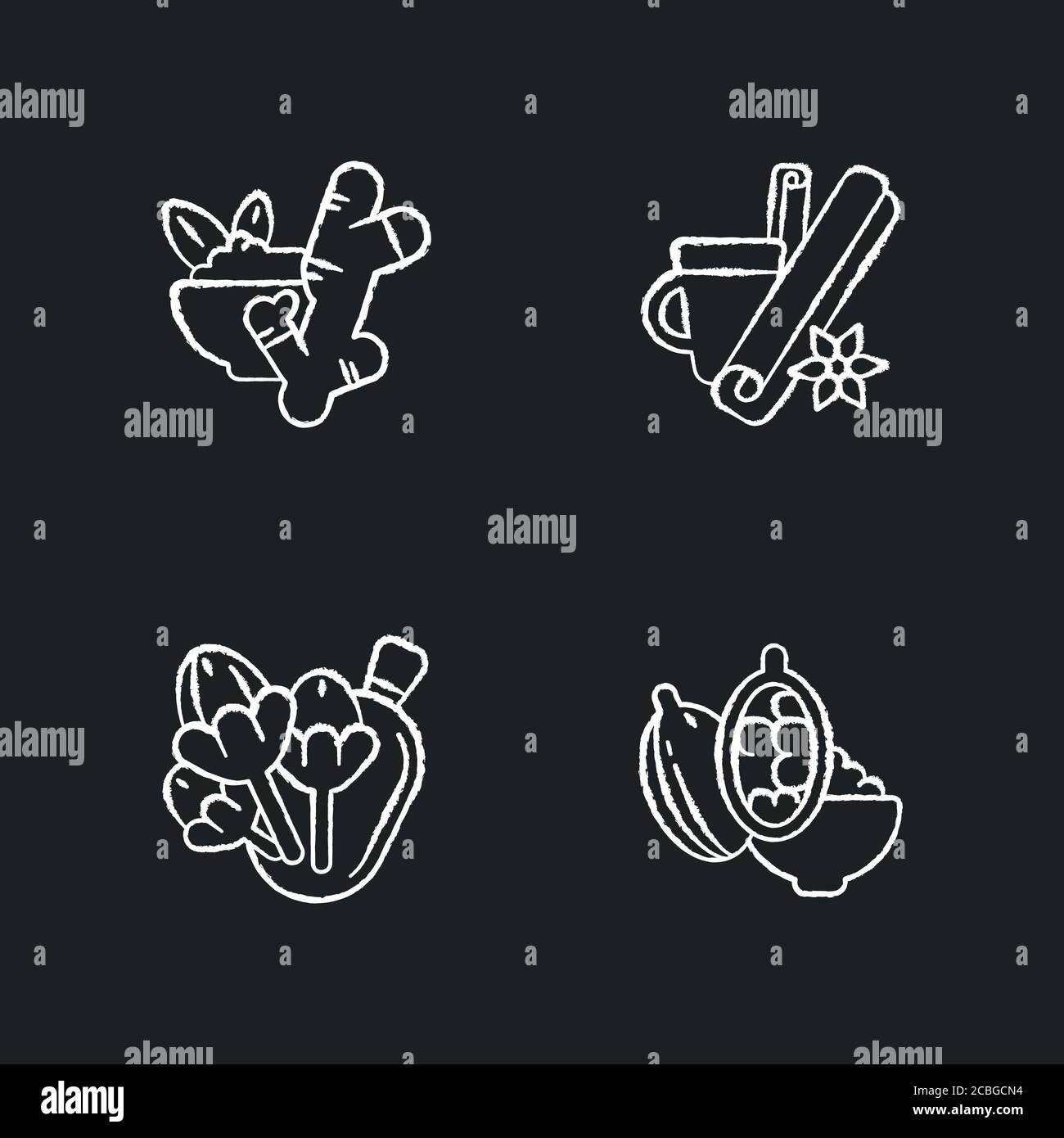 Cooking spices chalk white icons set on black background Stock Vector ...
