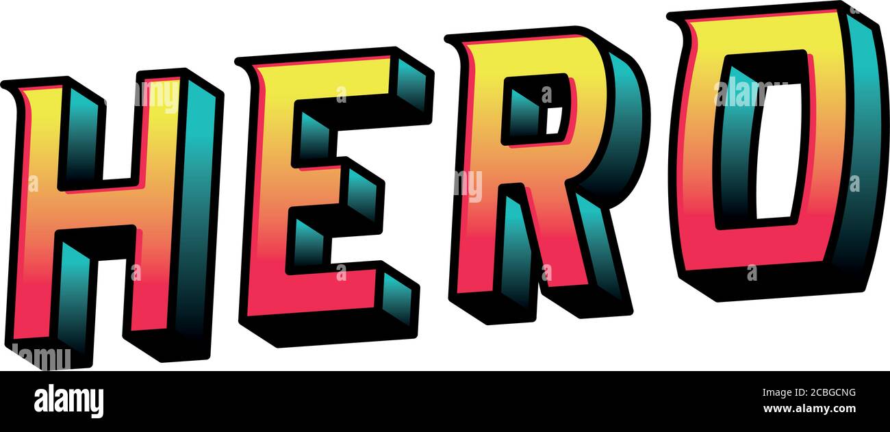 hero lettering design, typography retro and comic theme Vector ...