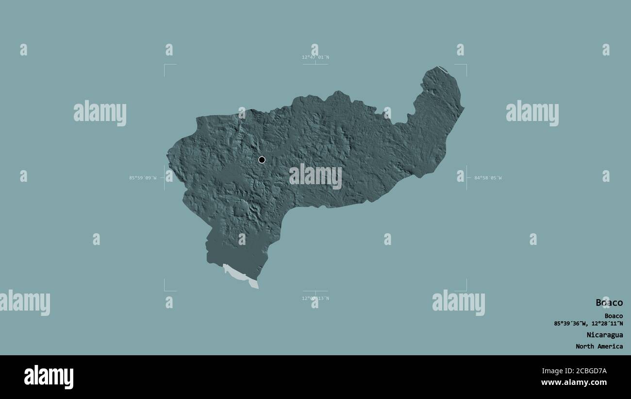 Area of Boaco, department of Nicaragua, isolated on a solid background ...