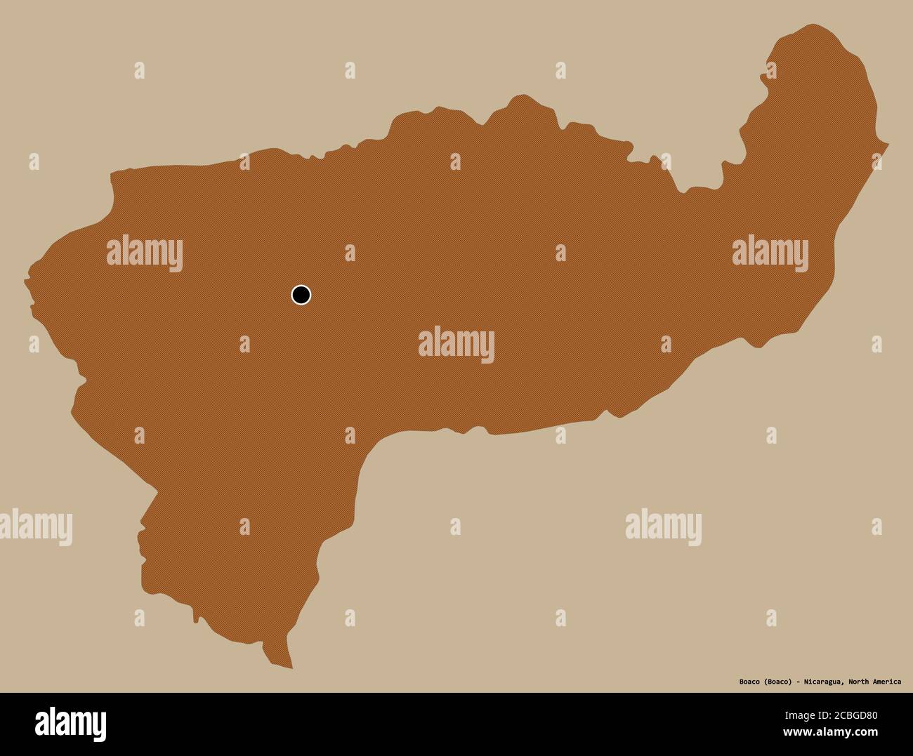 Shape of Boaco, department of Nicaragua, with its capital isolated on a ...