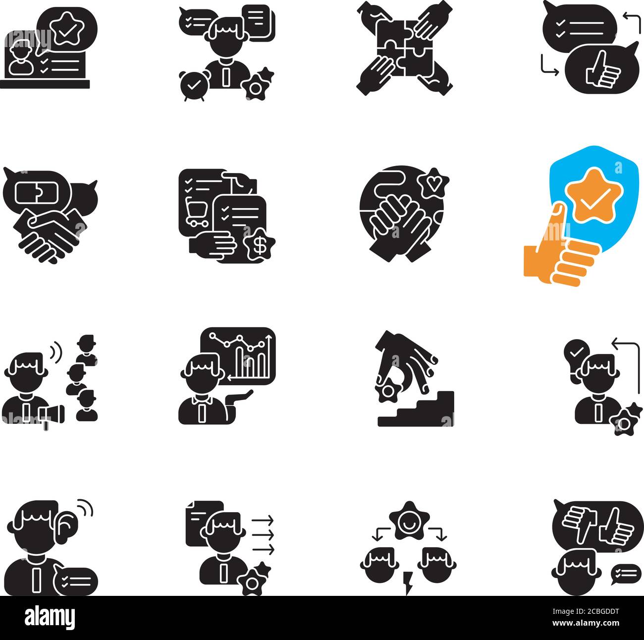 Communication skills black glyph icons set on white space Stock Vector ...