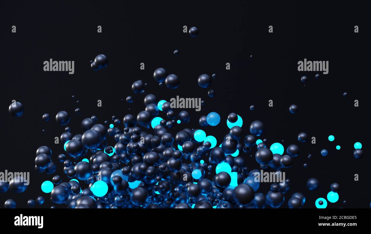 3d glowing blue balls floating in dark space, 3d illustration Stock ...