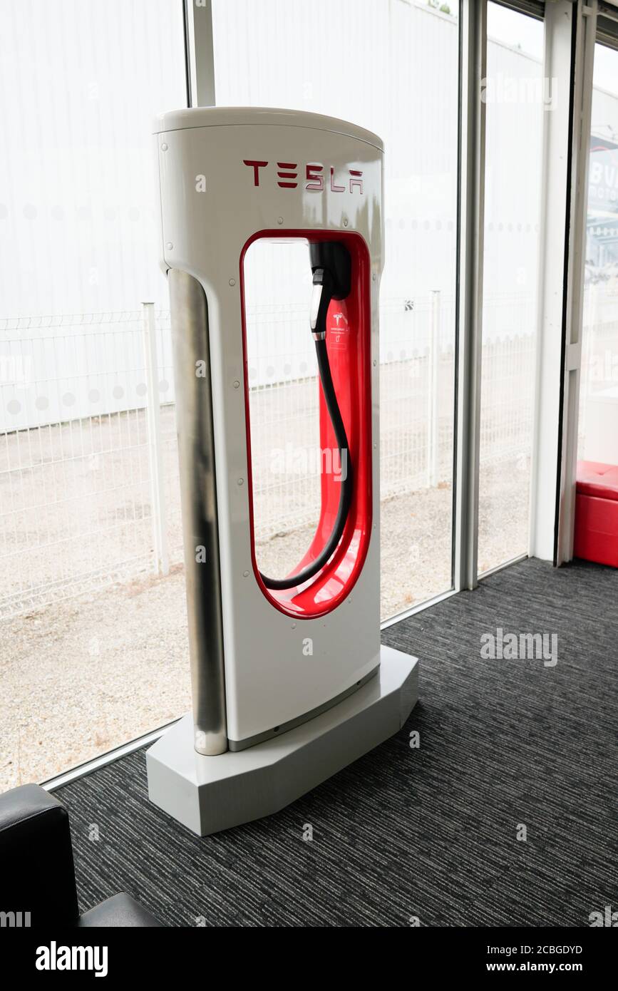 Bordeaux , Aquitaine / France - 07 30 2020 : Tesla Supercharger with ...