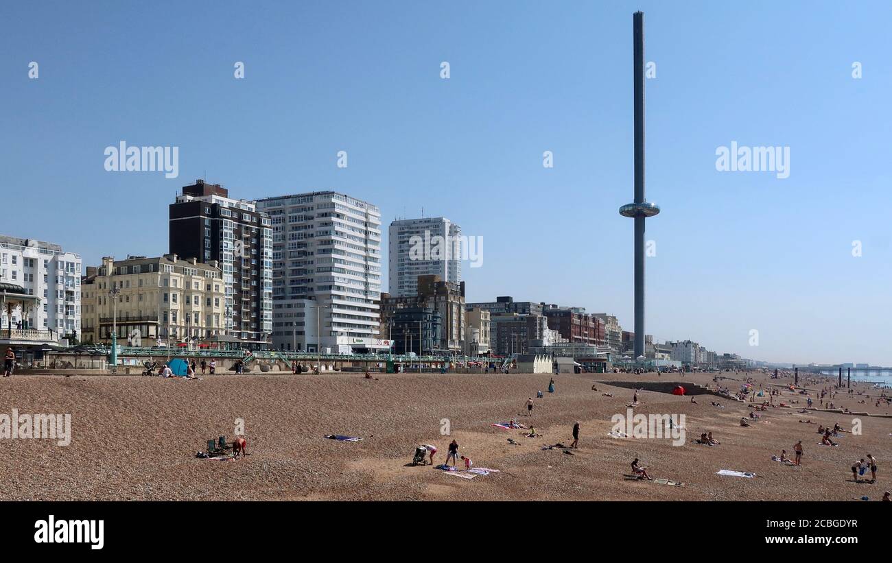 Brighton, UK - 11 August 2020: People enjoying the summer heatwave on ...
