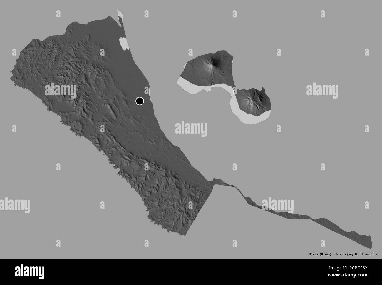 Shape of Rivas, department of Nicaragua, with its capital isolated on a ...