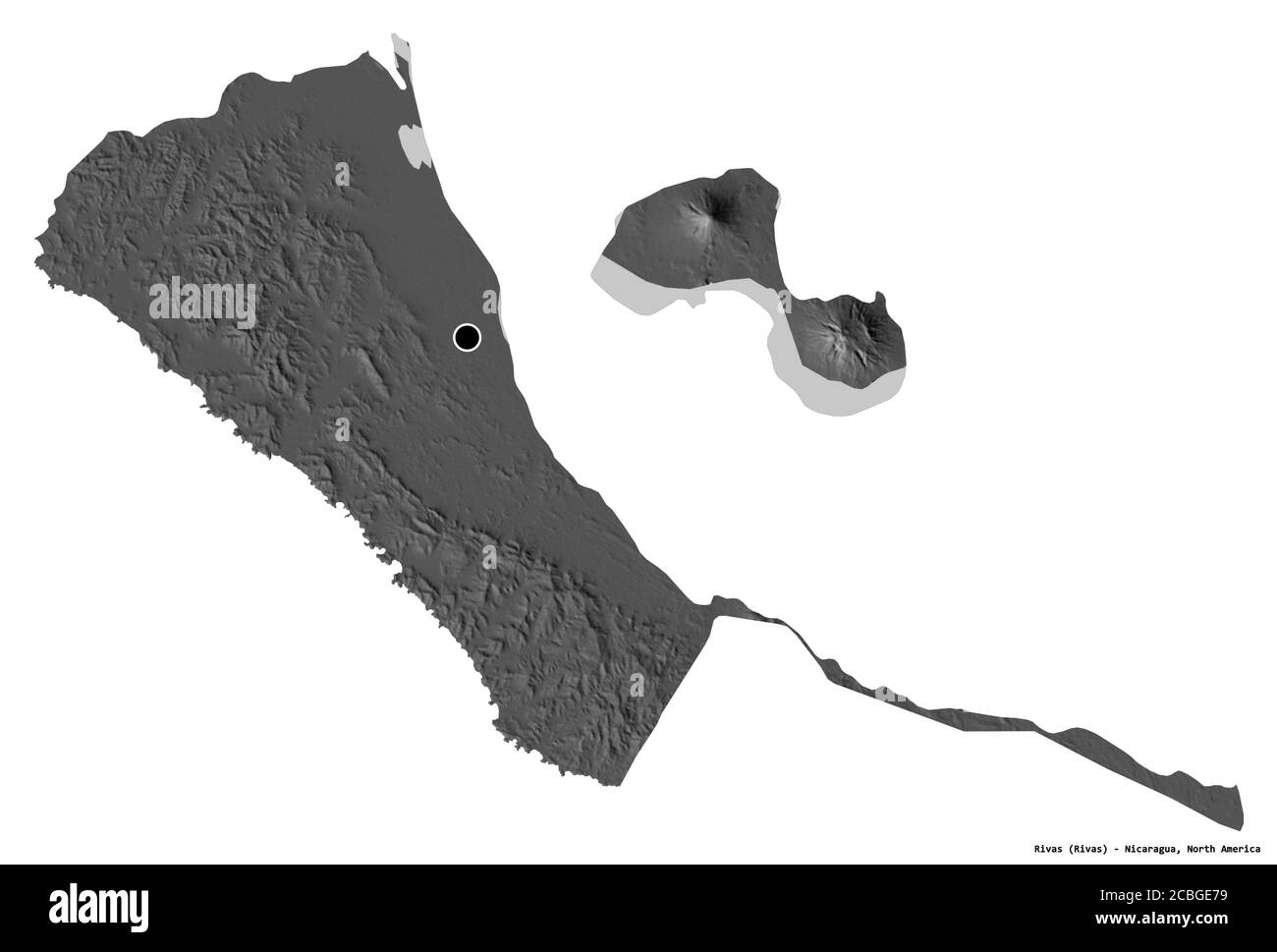 Shape of Rivas, department of Nicaragua, with its capital isolated on ...