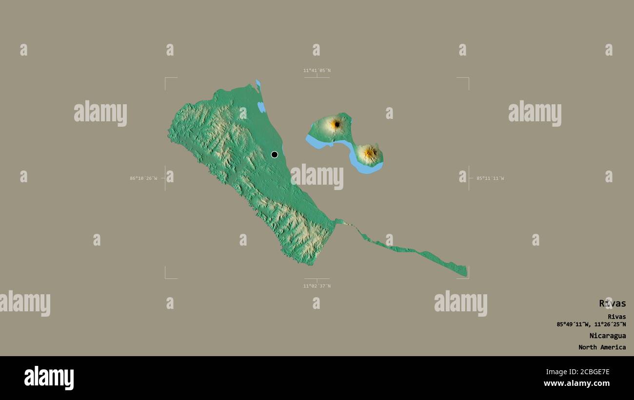 Area of Rivas, department of Nicaragua, isolated on a solid background ...