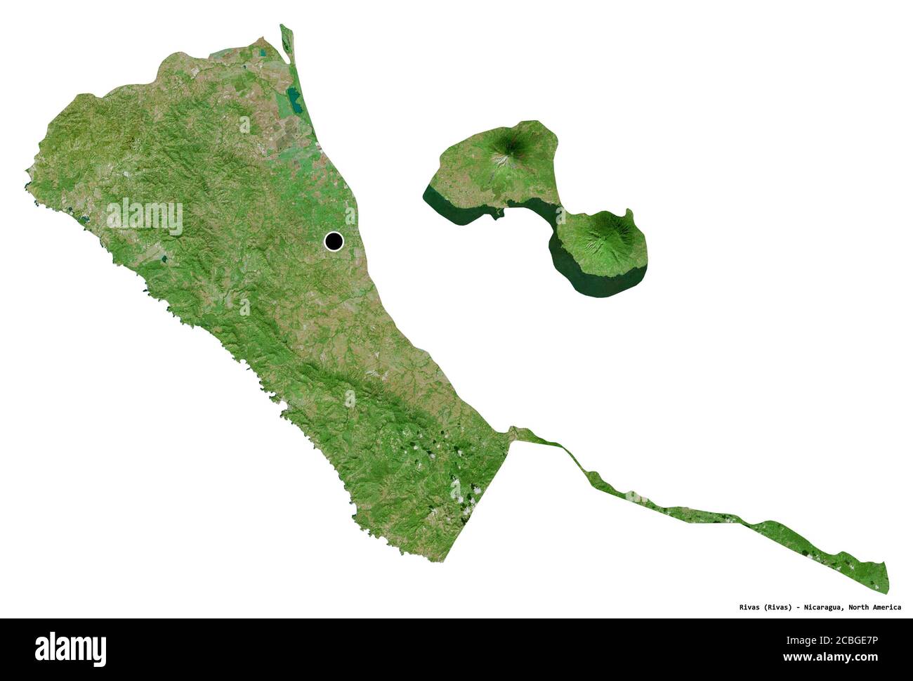 Shape of Rivas, department of Nicaragua, with its capital isolated on ...