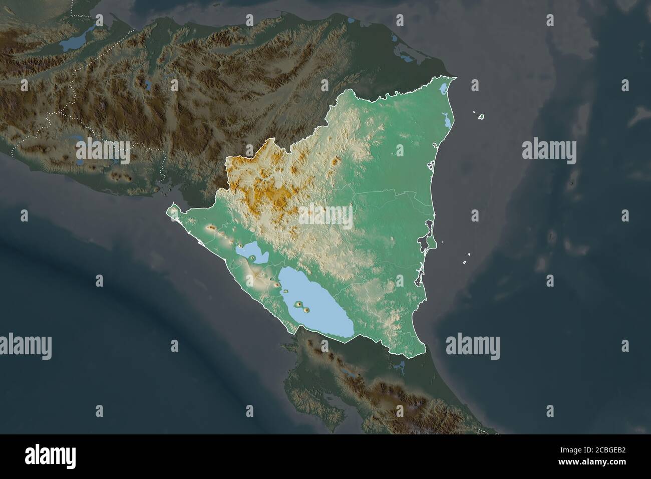 Shape of Nicaragua separated by the desaturation of neighboring areas ...