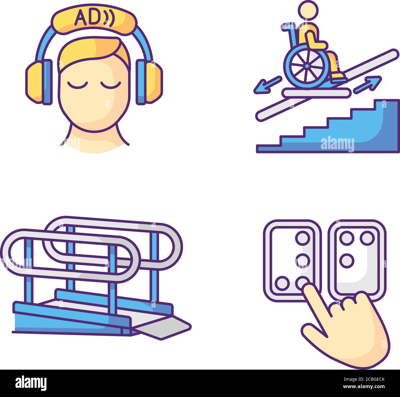 People with disabilities facilities RGB color icons set Stock Vector ...
