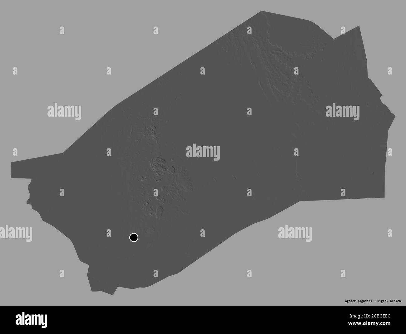 Shape of Agadez, department of Niger, with its capital isolated on a ...