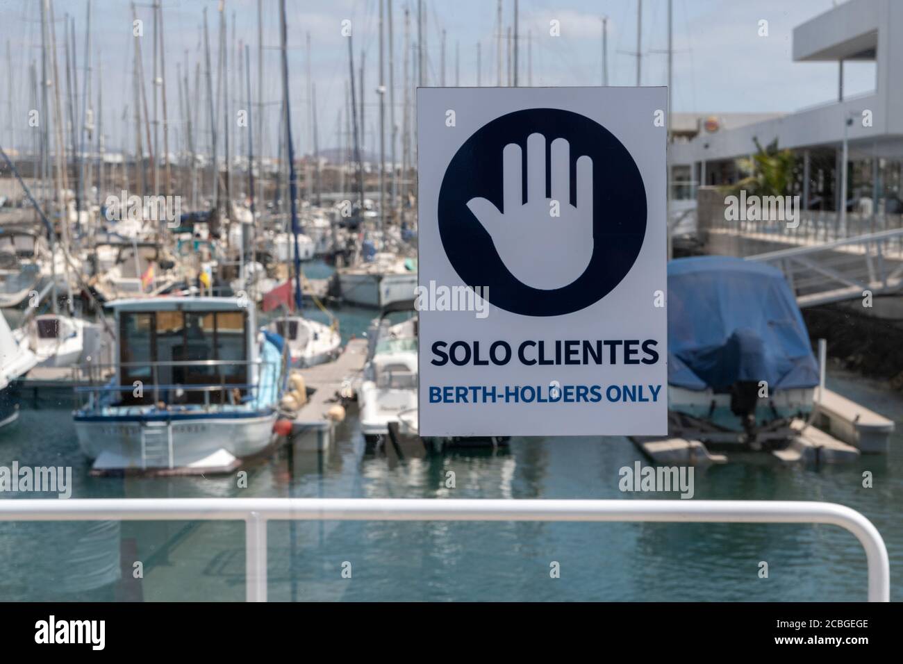 sign in marina dock for boats for customers only, Lanzarote Island ...