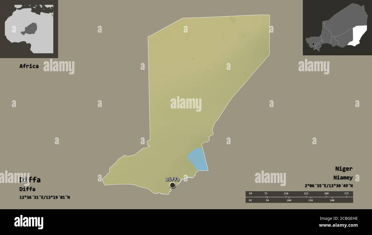Shape of Diffa, department of Niger, and its capital. Distance scale ...