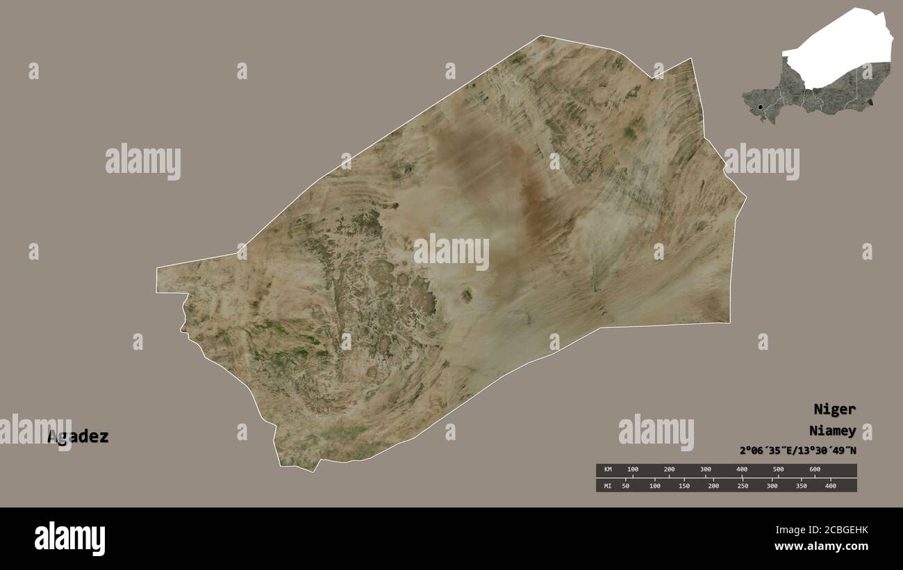 Shape of Agadez, department of Niger, with its capital isolated on ...