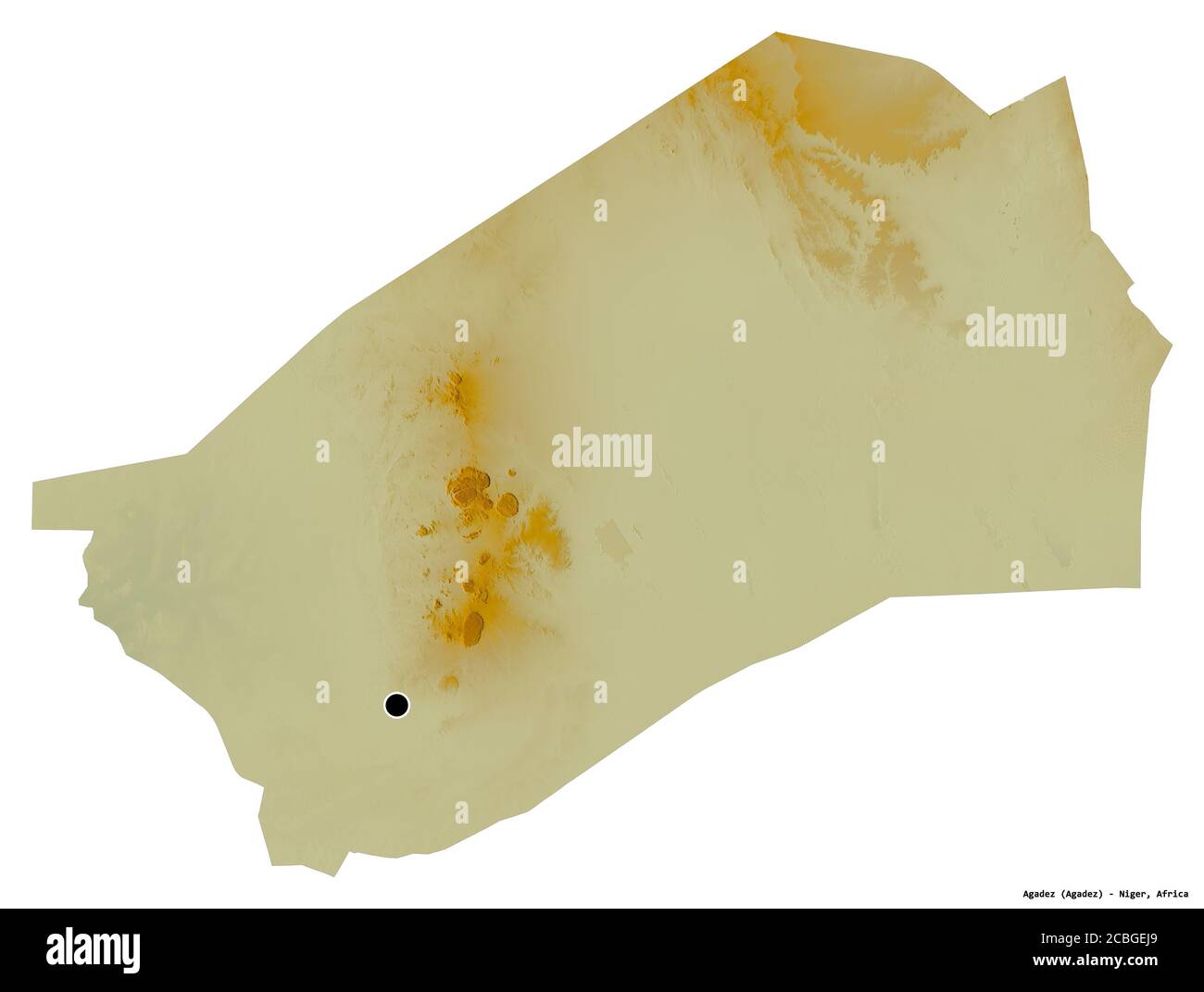 Shape of Agadez, department of Niger, with its capital isolated on ...