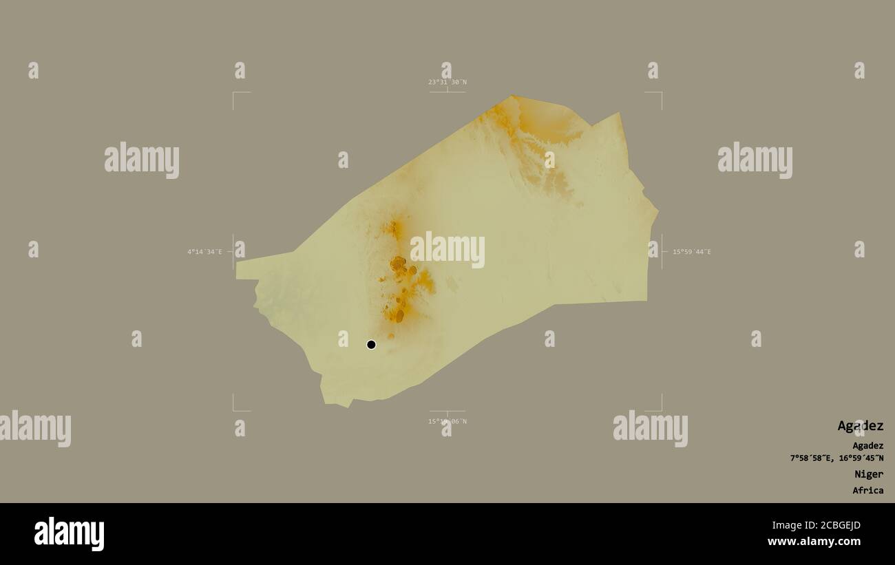 Area of Agadez, department of Niger, isolated on a solid background in ...