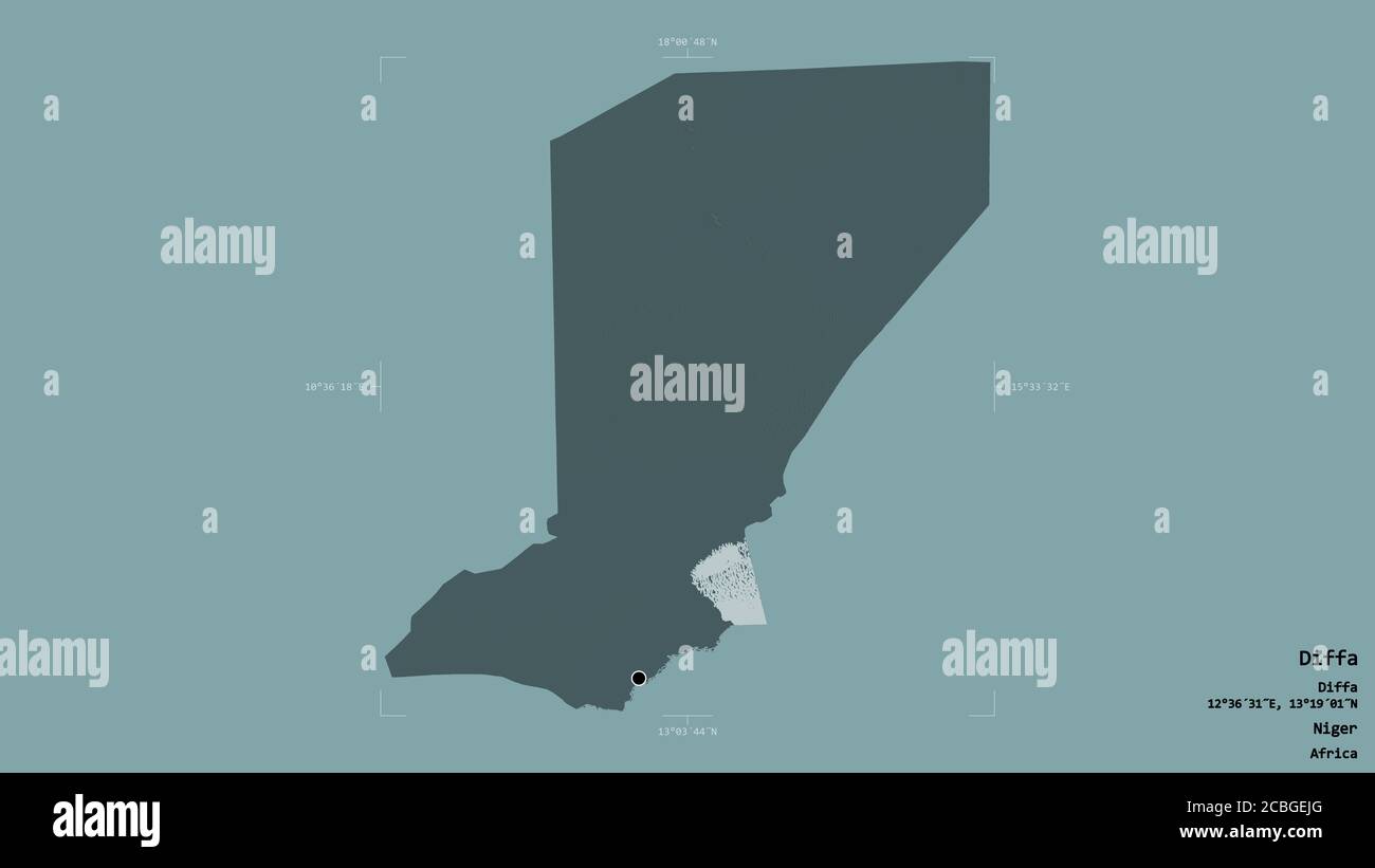 Area of Diffa, department of Niger, isolated on a solid background in a ...