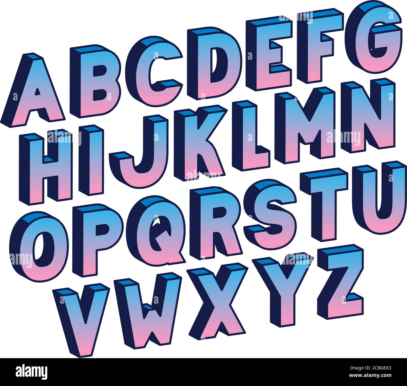 blue gradient alphabet lettering design, typography retro and comic ...